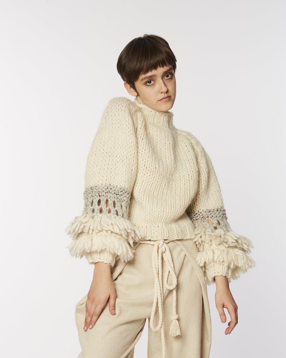 Maiami Fringed Balloon Sleeves Sweater | Garmentory