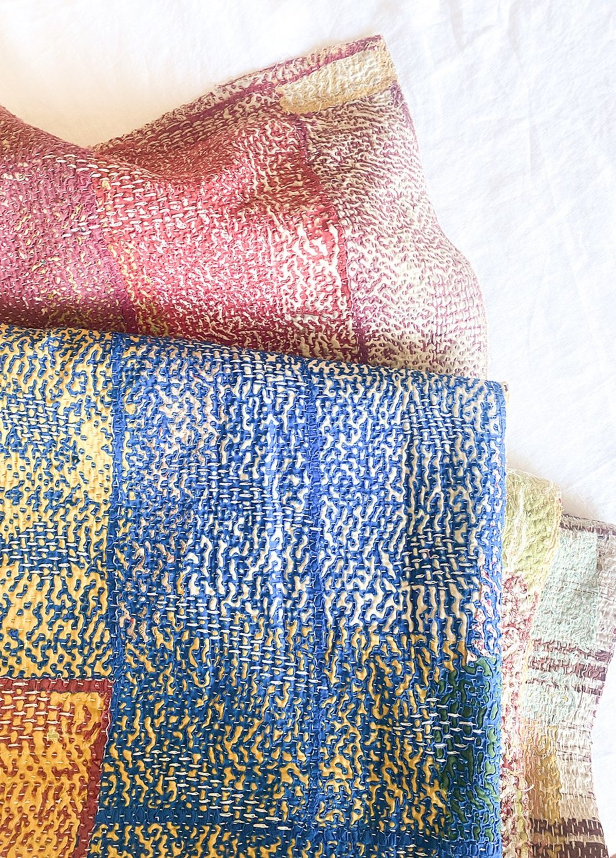 Vintage Kantha Quilt - Blue/Rust | Garmentory