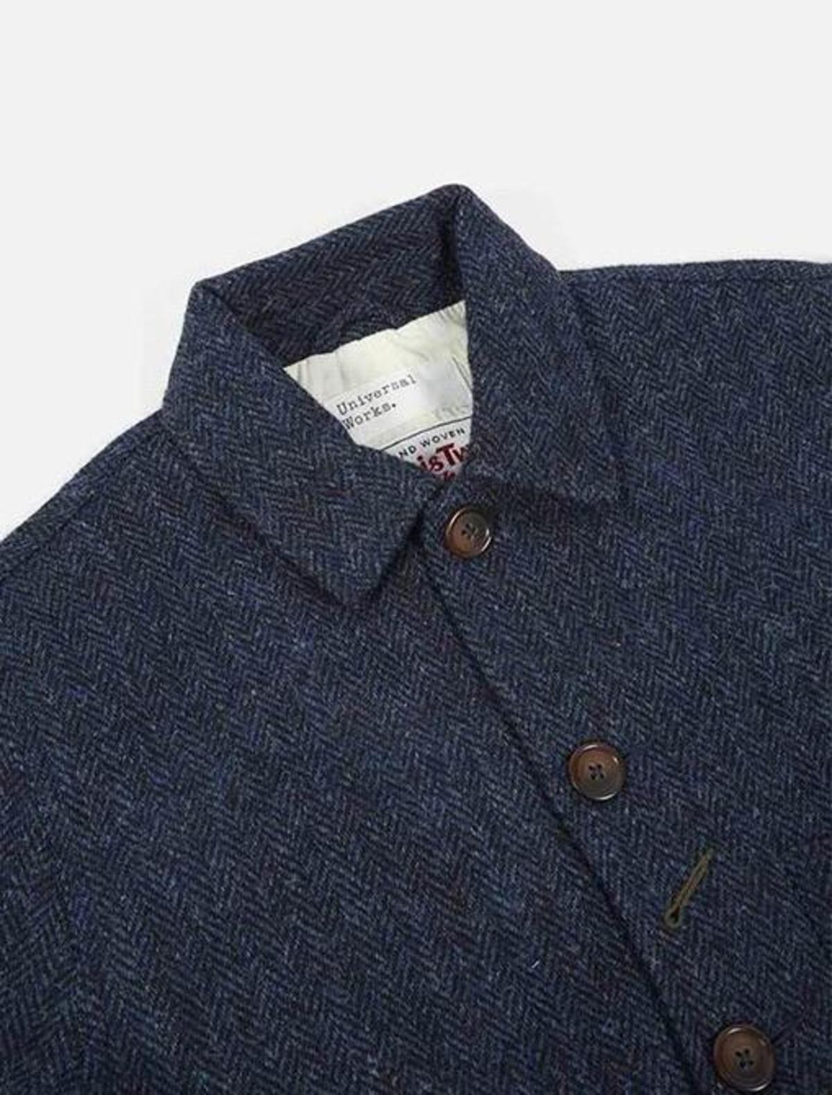 Universal Works Herringbone Harris Tweed Bakers Jacket - Navy | Garmentory