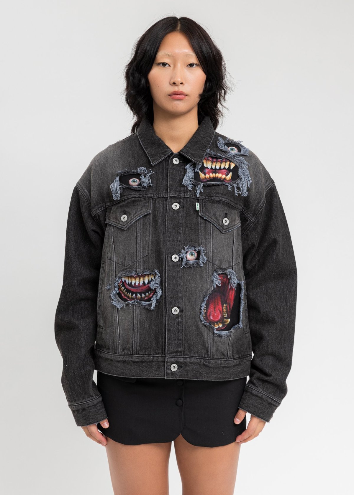 Doublet Recycle Denim Monster Repair Jacket - Black | Garmentory