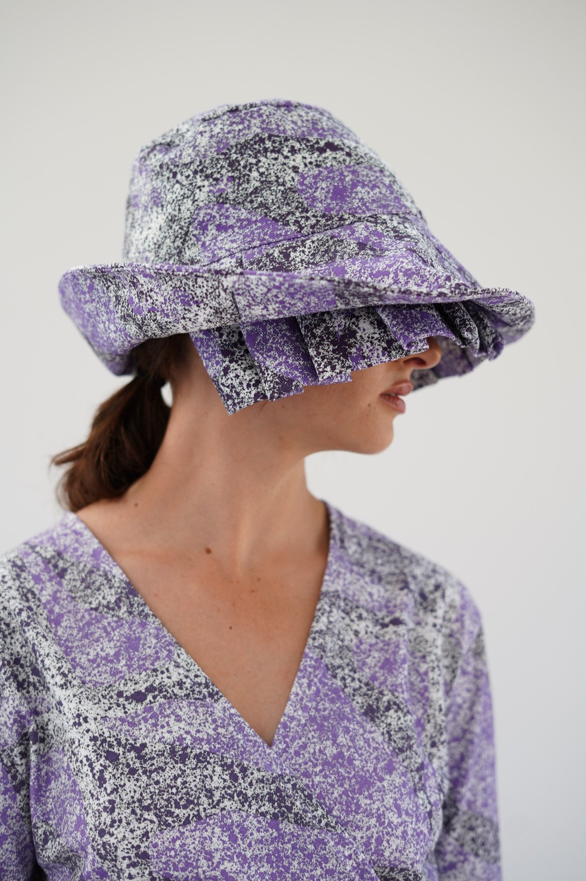 Beklina Layered Pleat Hat - Splatter Purple | Garmentory