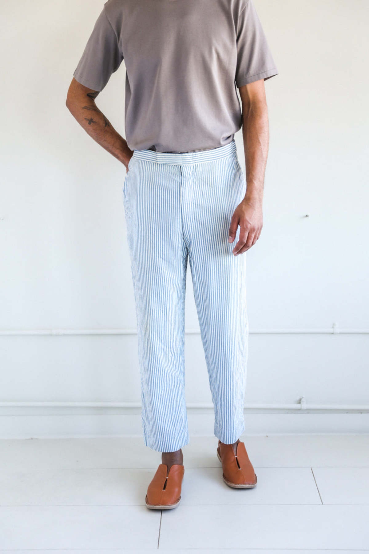 VINTAGE SEERSUCKER PANTS - Blue | Garmentory