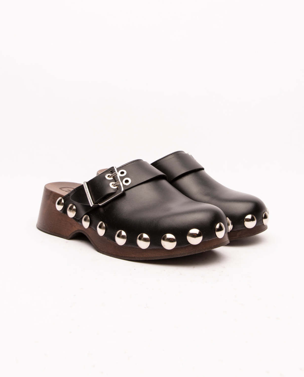Ganni Studded Leather Clogs - Black | Garmentory