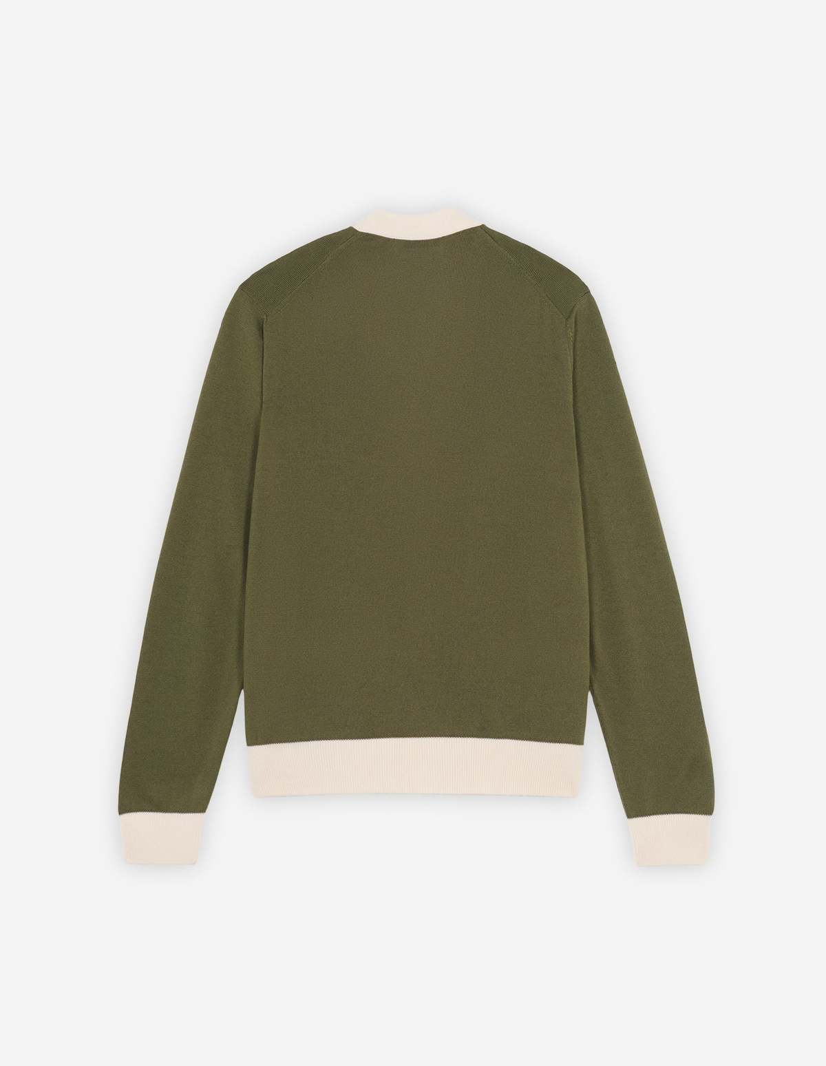 Kitsune Baby Fox Patch Bi-Color Classic Cardigan - Khaki Grey | Garmentory