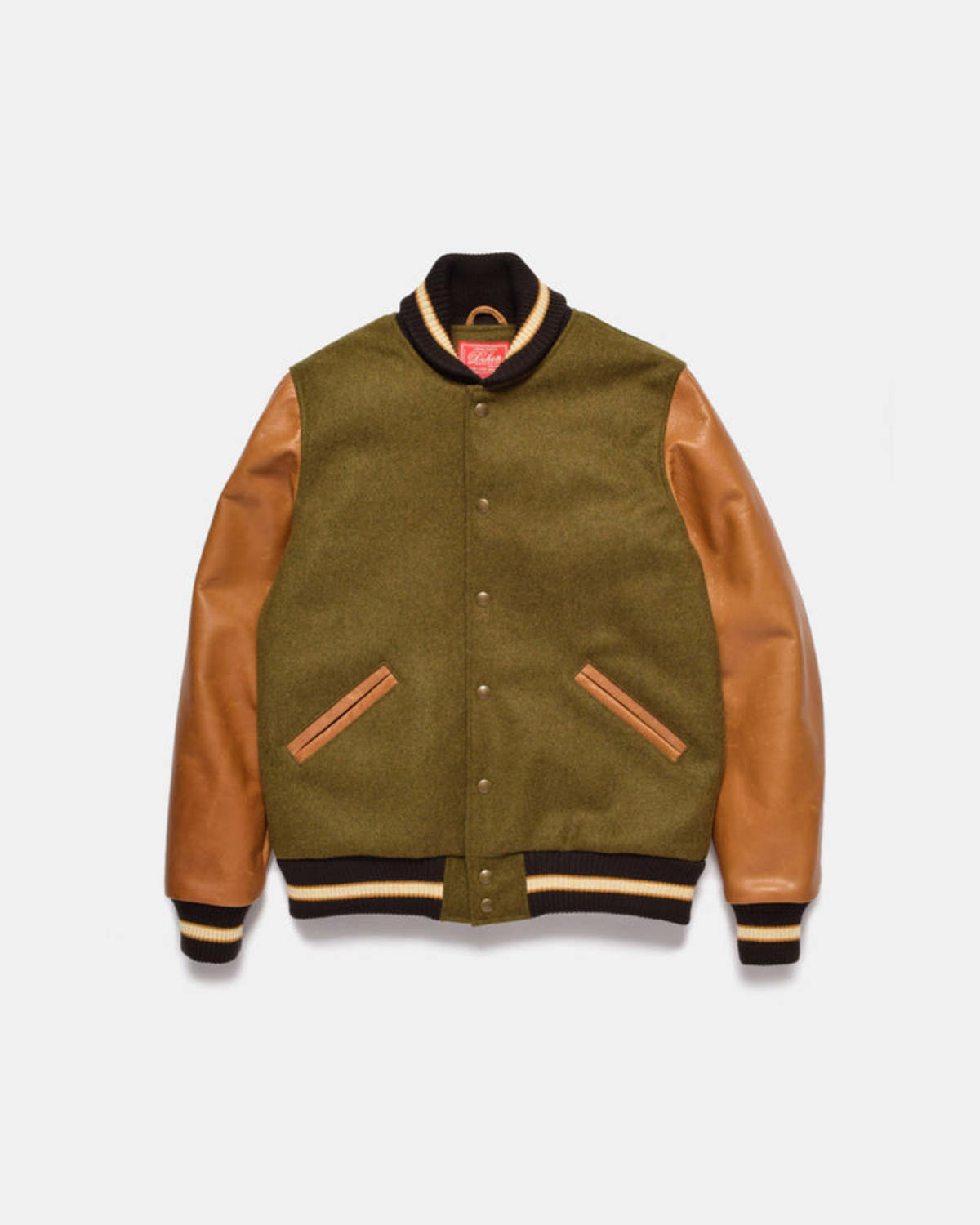 Dehen Varsity Jacket - Olive/Rust | Garmentory