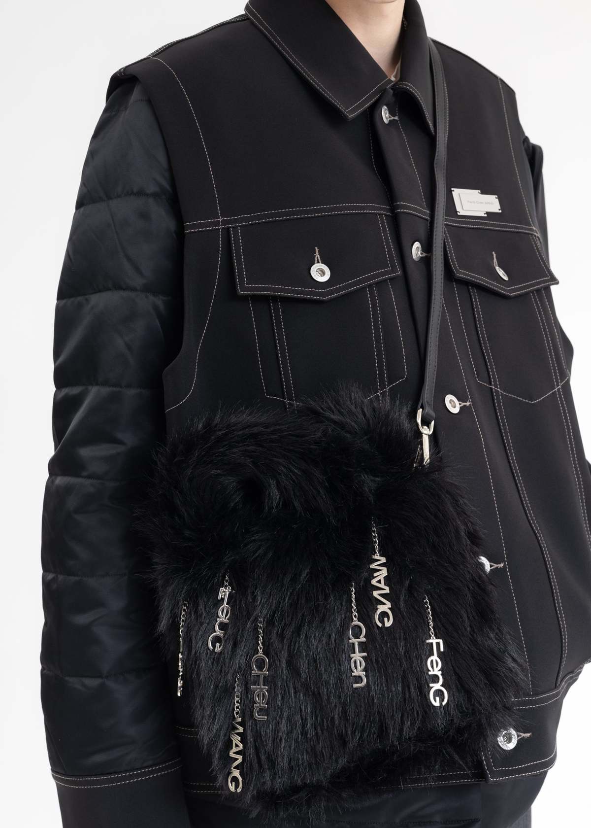 Feng Chen Wang Metal Embellishment Faux Fur Bag - Black | Garmentory