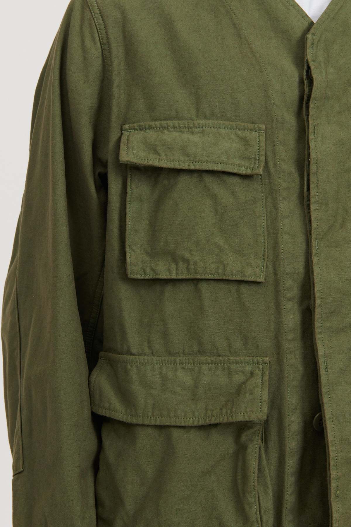 Sage de Cret Back Satin Collarless BDU Type Jacket - Olive | Garmentory