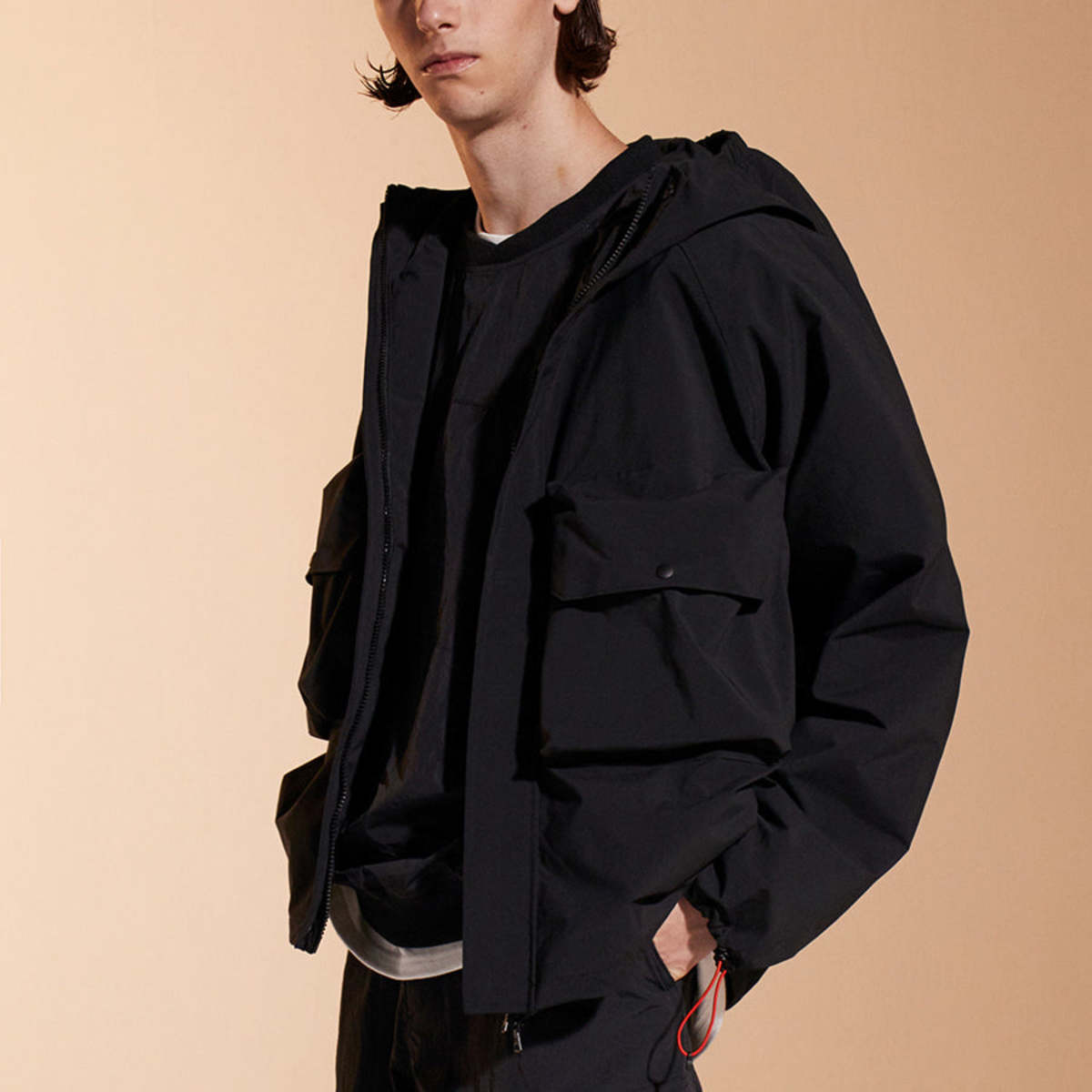 Two Pocket Hooded Jacket - Black | Garmentory